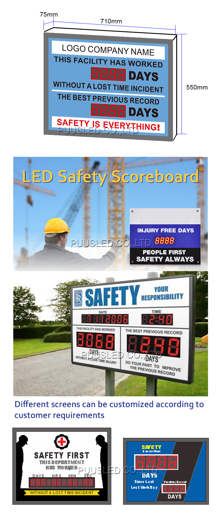 Custom Led Production Display Red Color Digit Factory Led Safety ...
